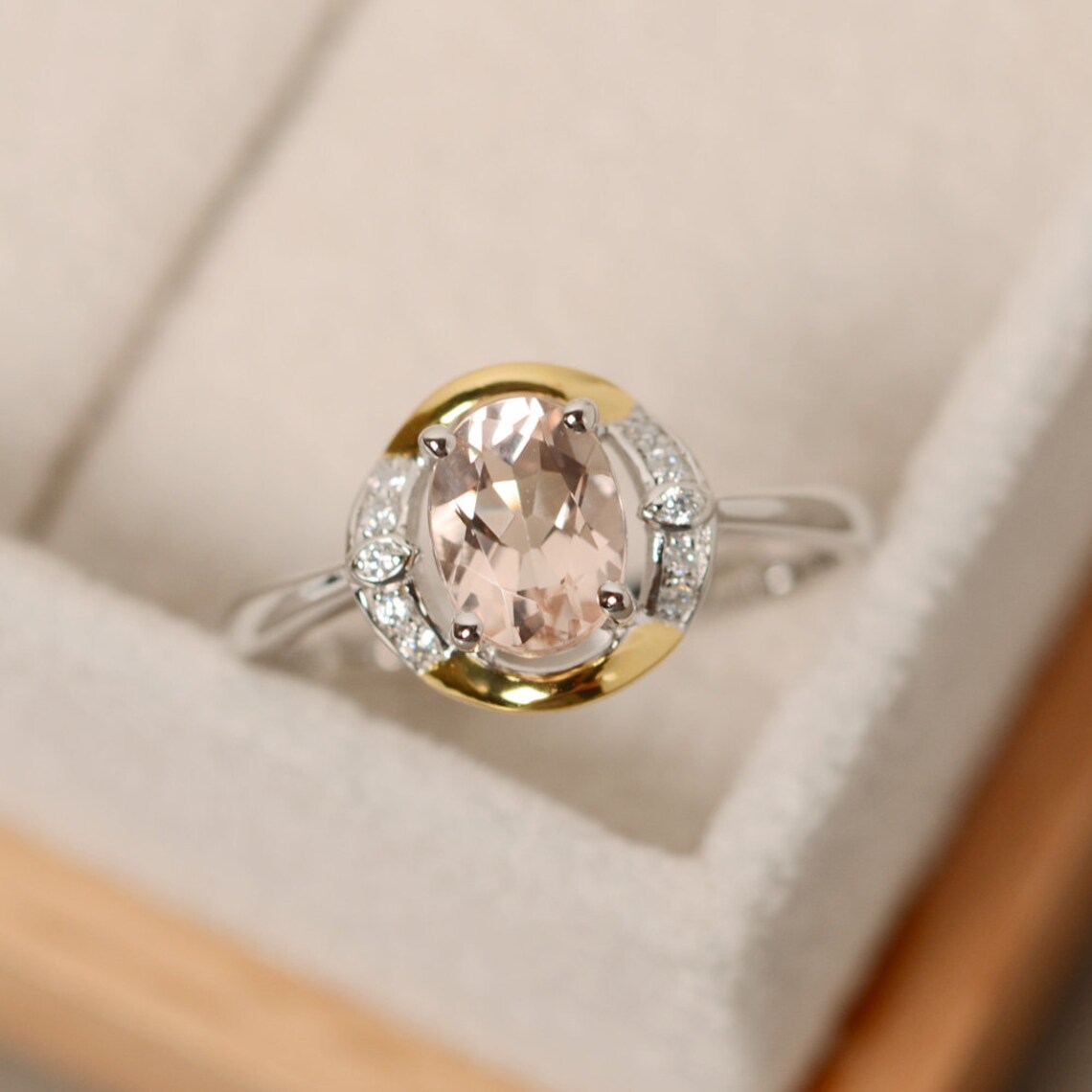 Morganite Ring Gold Sterling Silver Oval Cut Promise Ring - Etsy