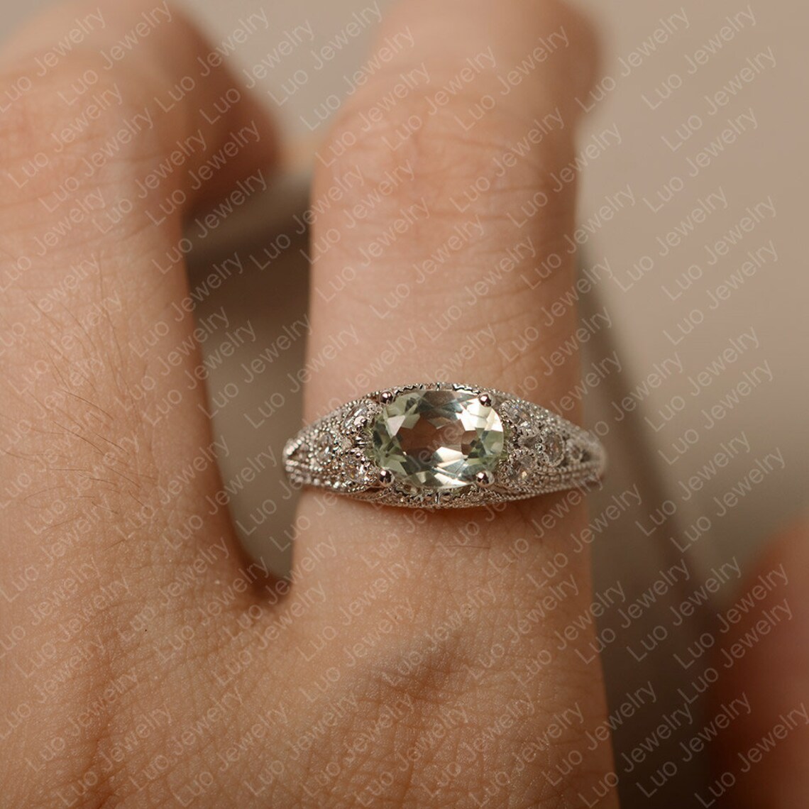 Green Amethyst Ring Sterling Silver Engagement Ring Oval - Etsy