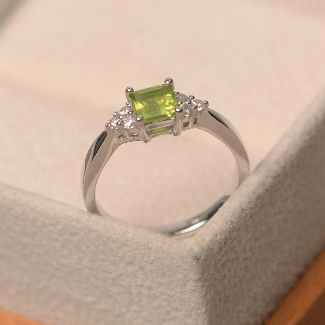 Natural Peridot Ring, Square Cut, Engagement, Promise Ring, August ...