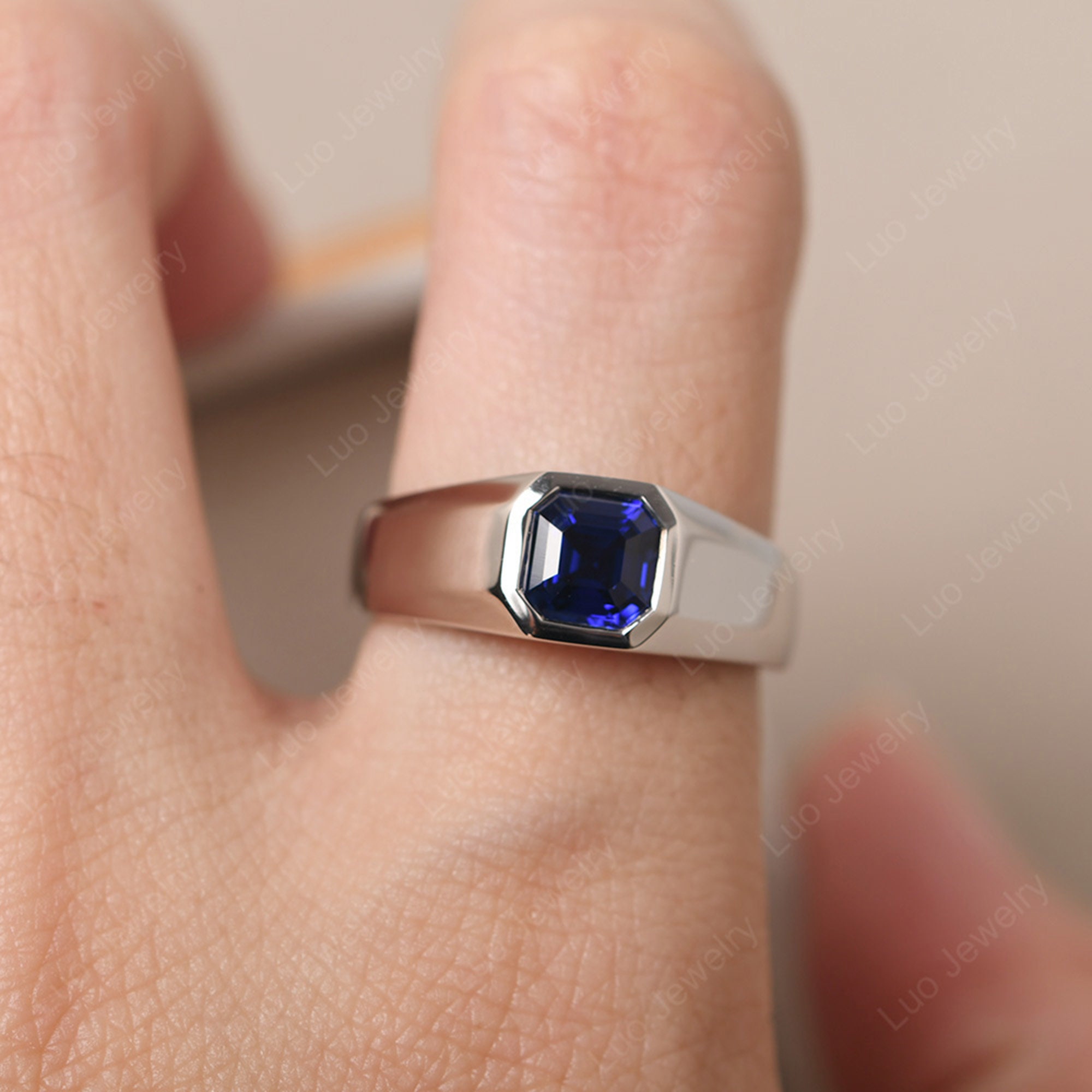 Retro Sapphire Anniversary Ring for Men Asscher Cut September - Etsy