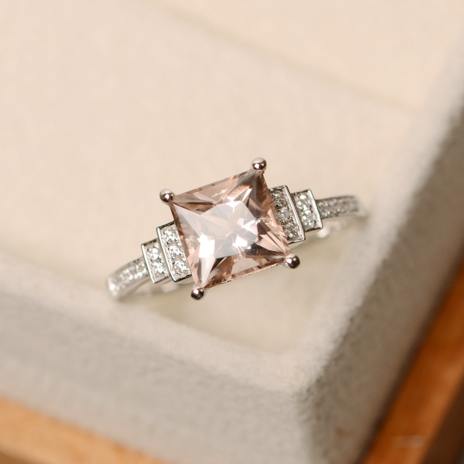 Princess Cut Morganite Ring Silver Pink Morgnaite - Etsy