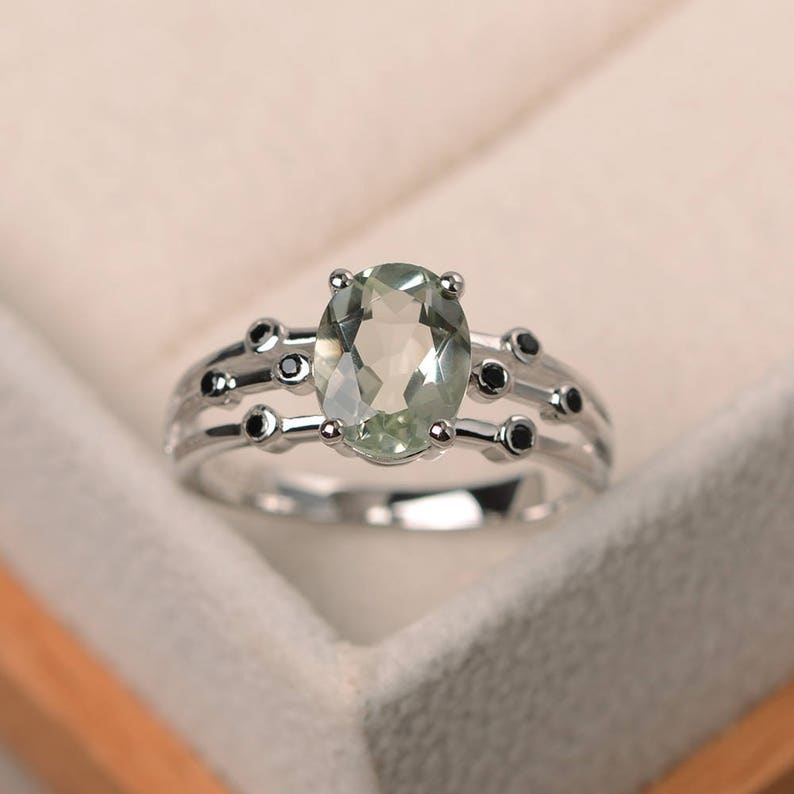 Engagement Ring Natural Green Amethyst Ring Oval Cut Green | Etsy