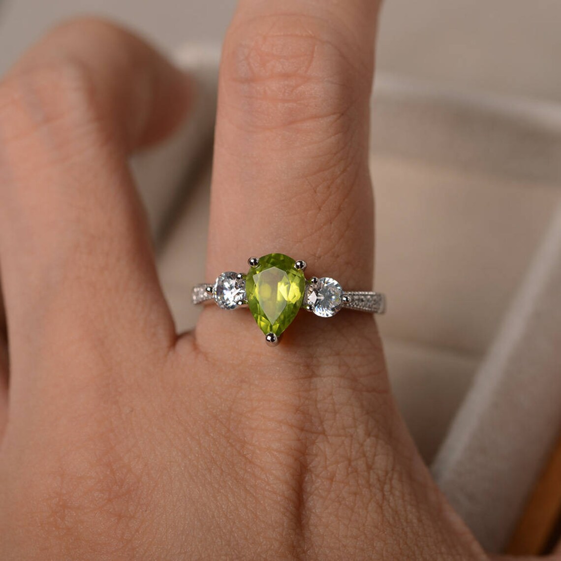 Pear Cut Gemstone Natural Green Peridot Ring Anniversary - Etsy