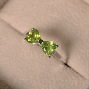Natural Peridot Ring, Heart Peridot, Double Stone Ring, Promise Ring - Etsy