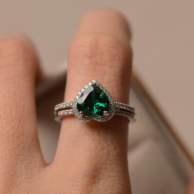 Emerald Proposal Ring May Birthstone Ring Heart Cut Green | Etsy