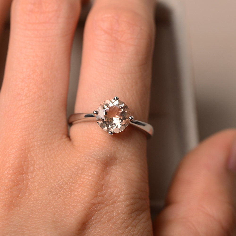 Morganite Solitaire Ring Round Morganite Ring Sterling - Etsy Australia
