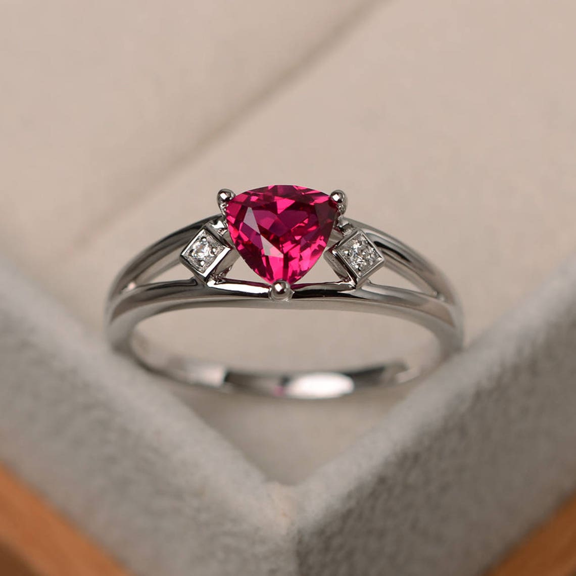 Anniversary Ring Ruby Ring Trillion Cut Red Gemstone July - Etsy