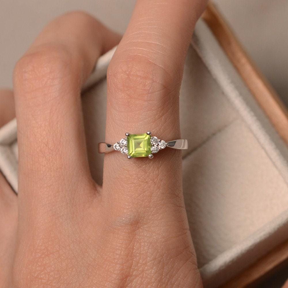 Natural Peridot Ring, Square Cut, Engagement, Promise Ring, August ...