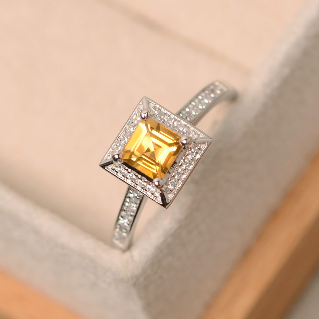 Citrine Ring, Square Cut Ring, Natural Citrine, Yellow Quartz Ring ...