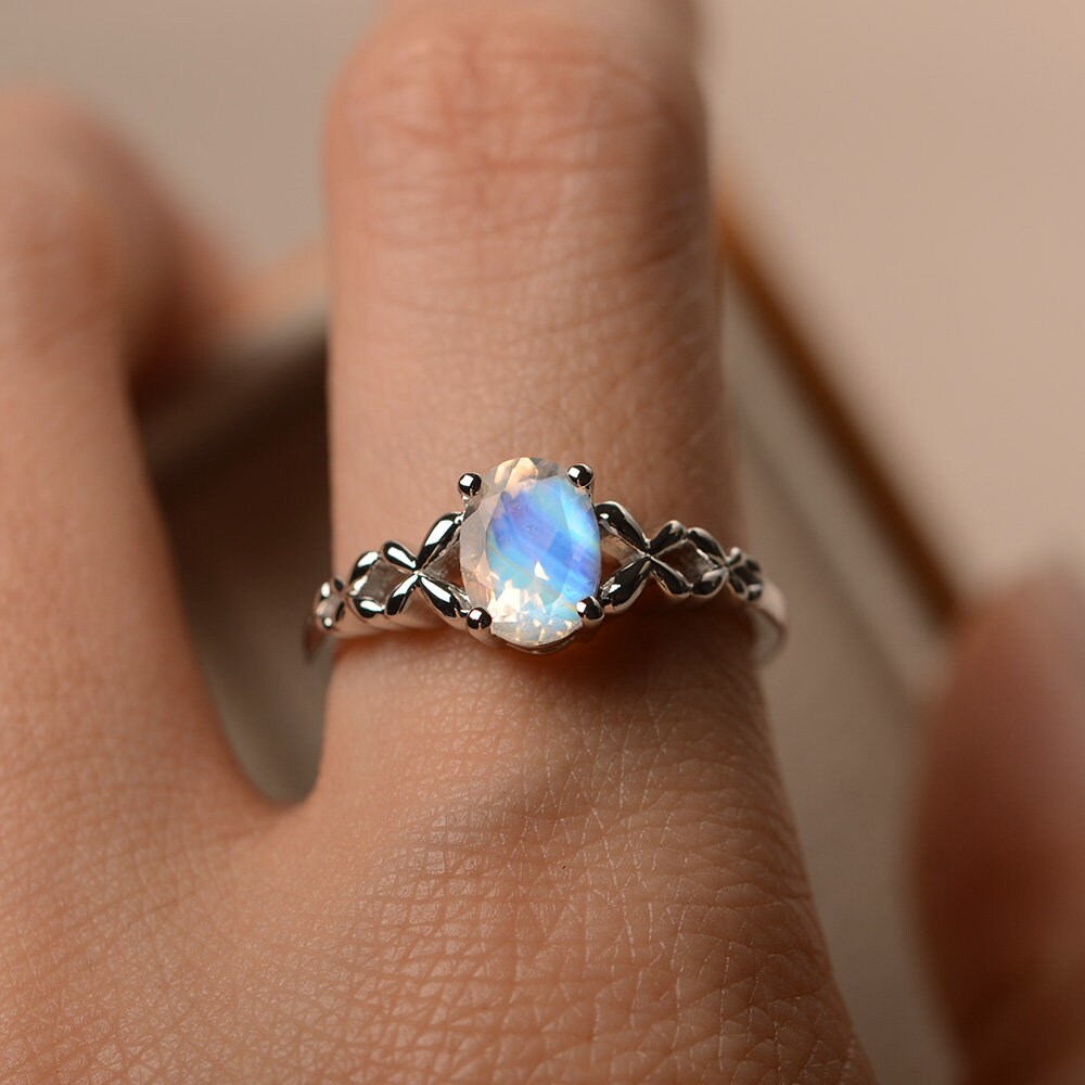 Blue Moonstone Ring Faceted Moonstone Ring Oval Cut June - Etsy