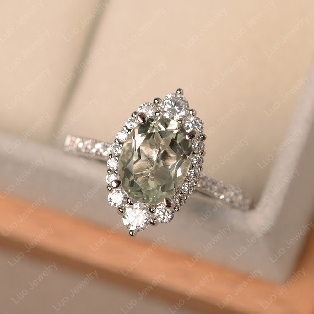 Natural Green Amethyst Ring Oval Cut Gemstone Sterling | Etsy