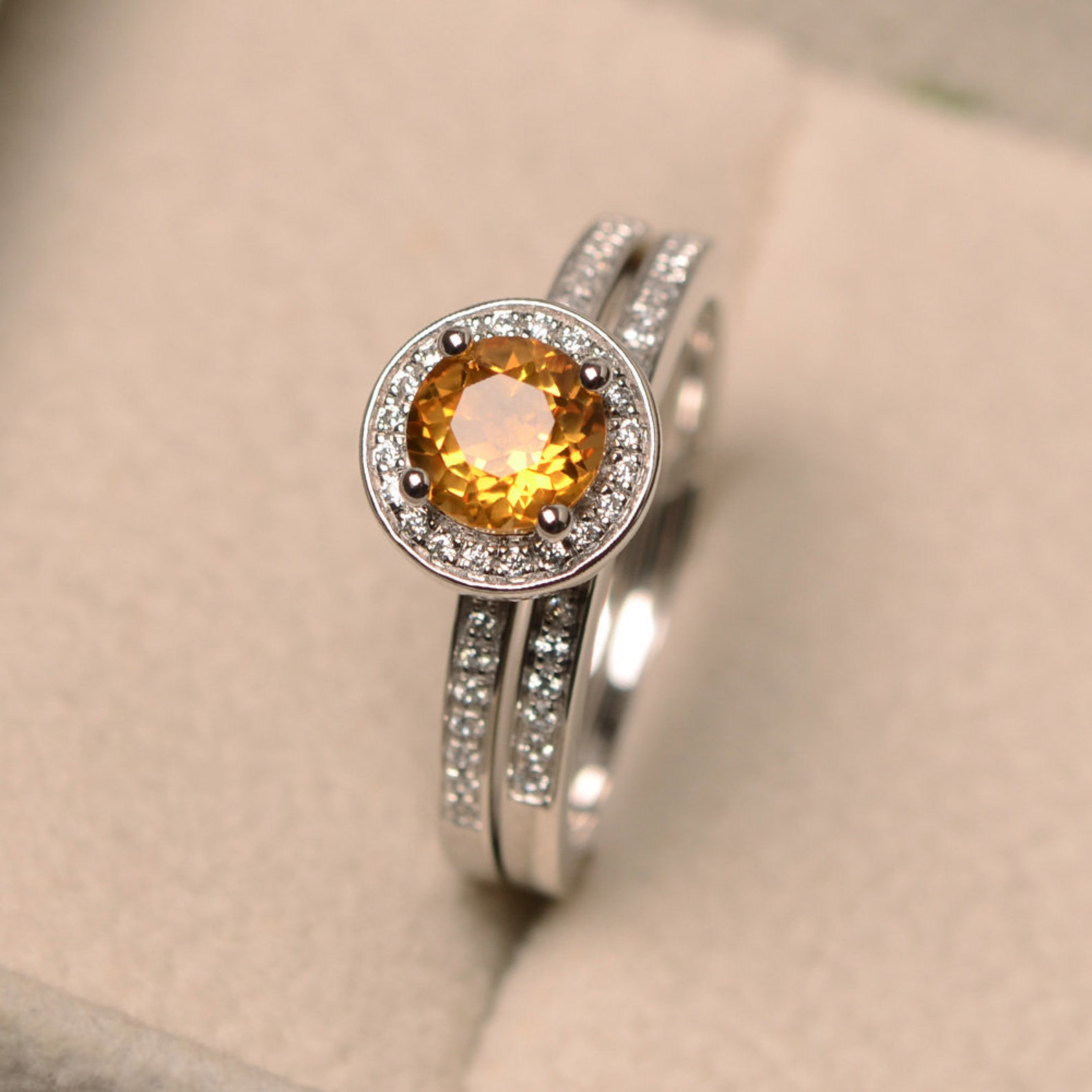 Yellow Citrine Ring Brilliant Cut Yellow Gemstone Silver - Etsy