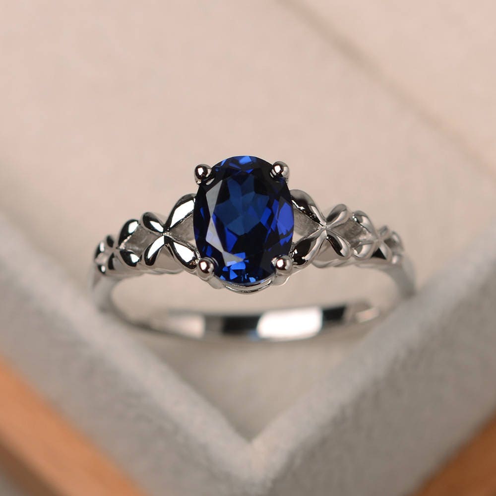 Blue Sapphire Ring Retro Wedding Ring Oval Cut Blue - Etsy