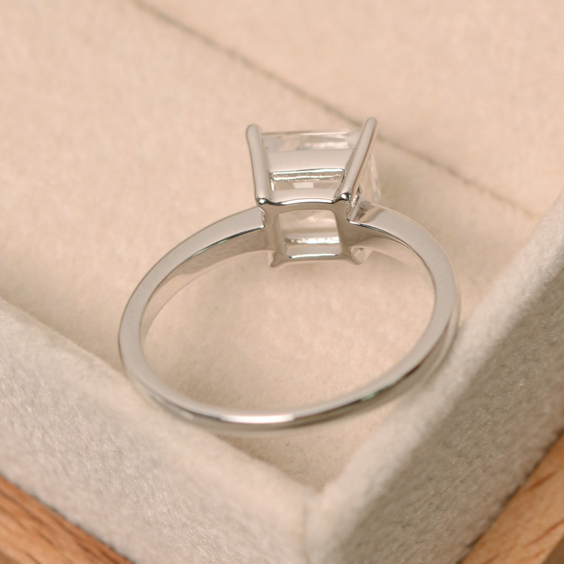 White Topaz Ring Sterling Silver Solitaire Ring Princess - Etsy
