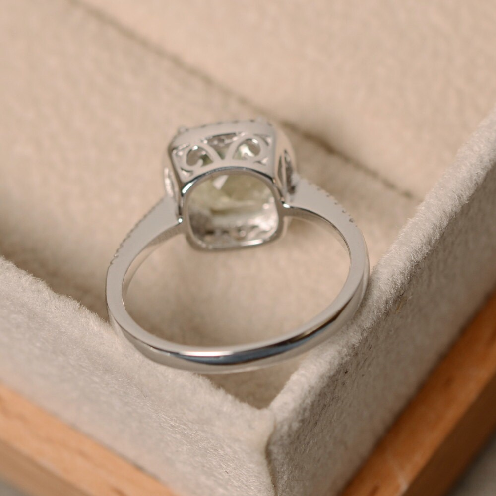 Green Amethyst Wedding Ring Cushion Cut Solid Sterling | Etsy