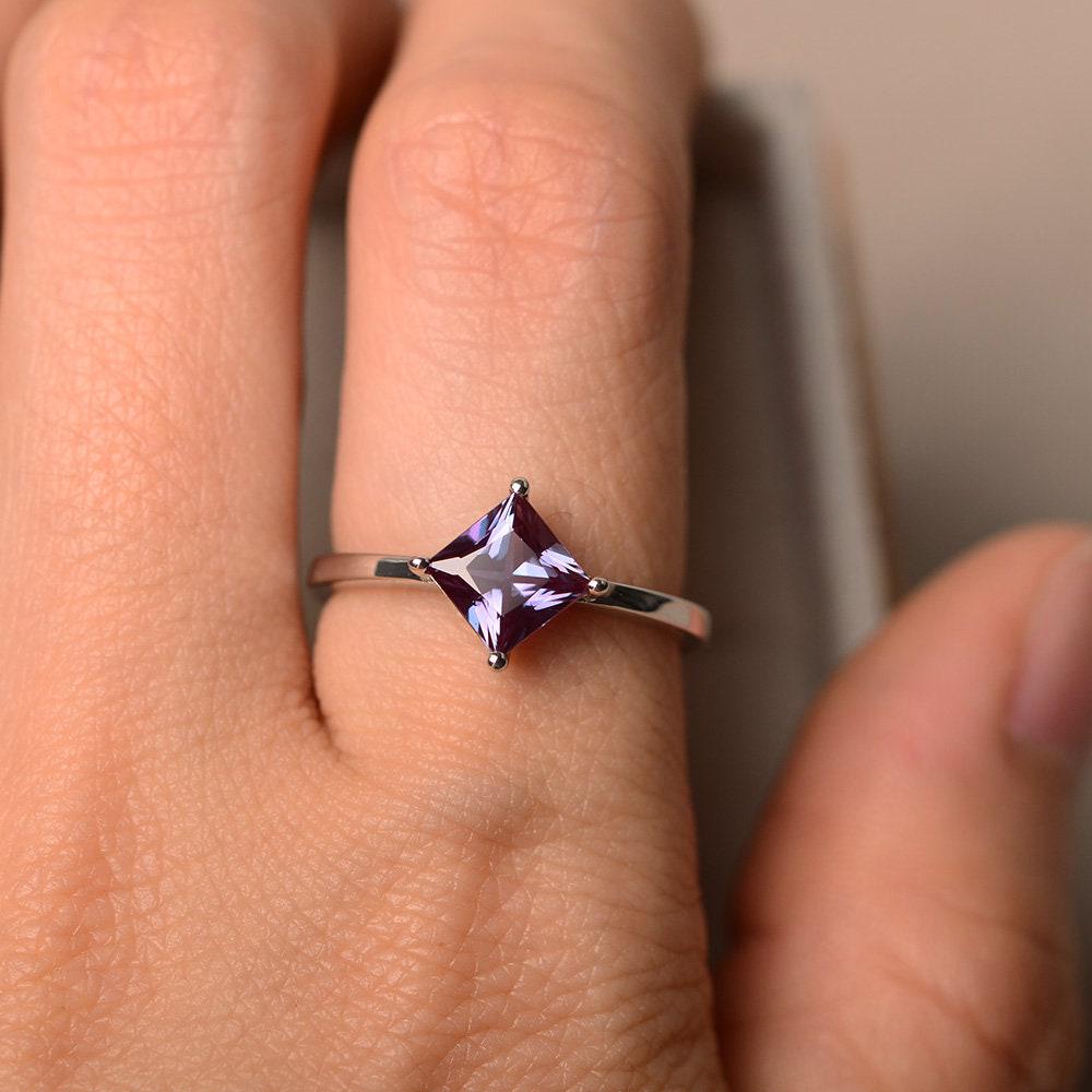 Alexandrite Ring, Solitaire Ring, Sterling Silver, Princess Cut ...
