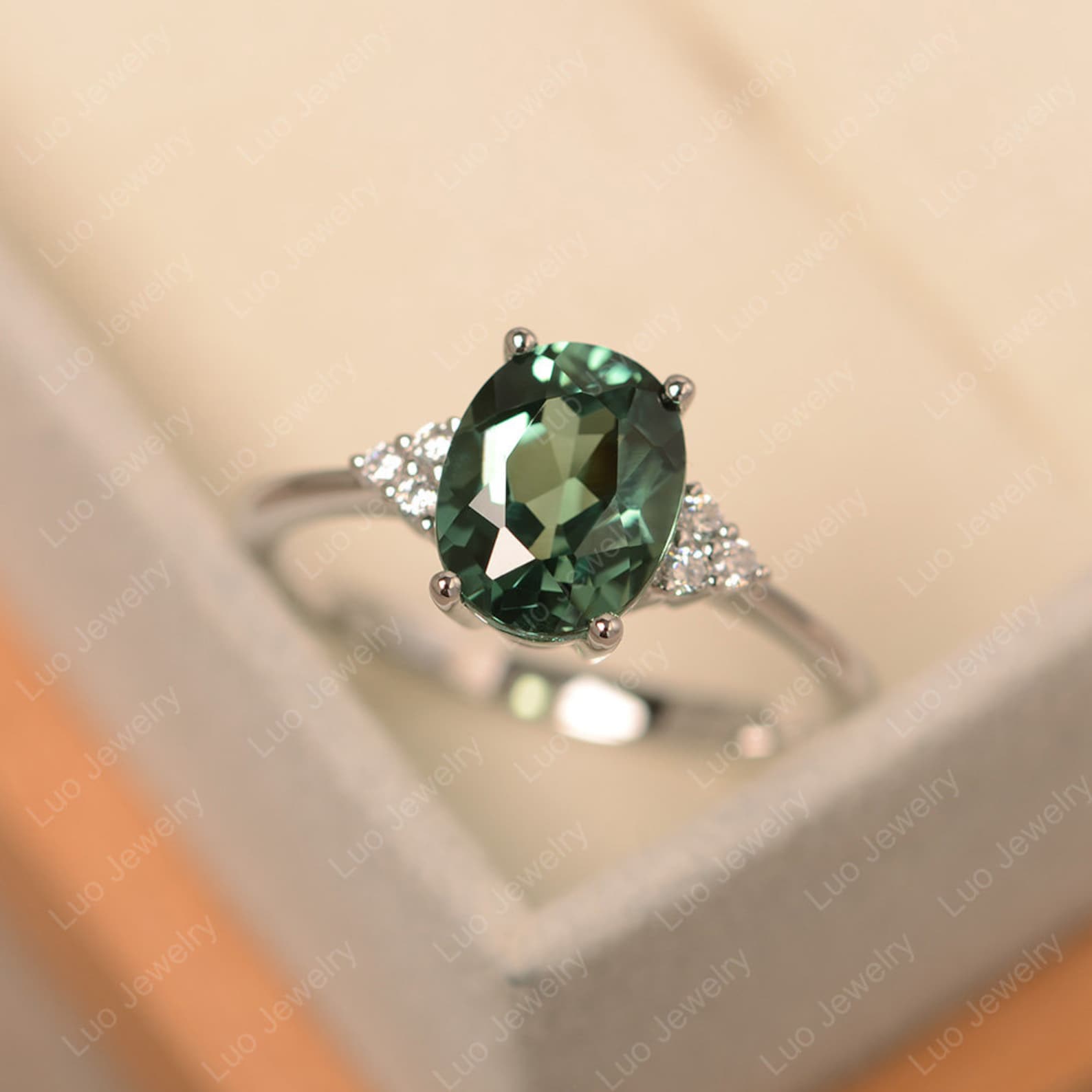 Green Sapphire Ring Oval Shaped Green Stone Sterling Silver - Etsy ...