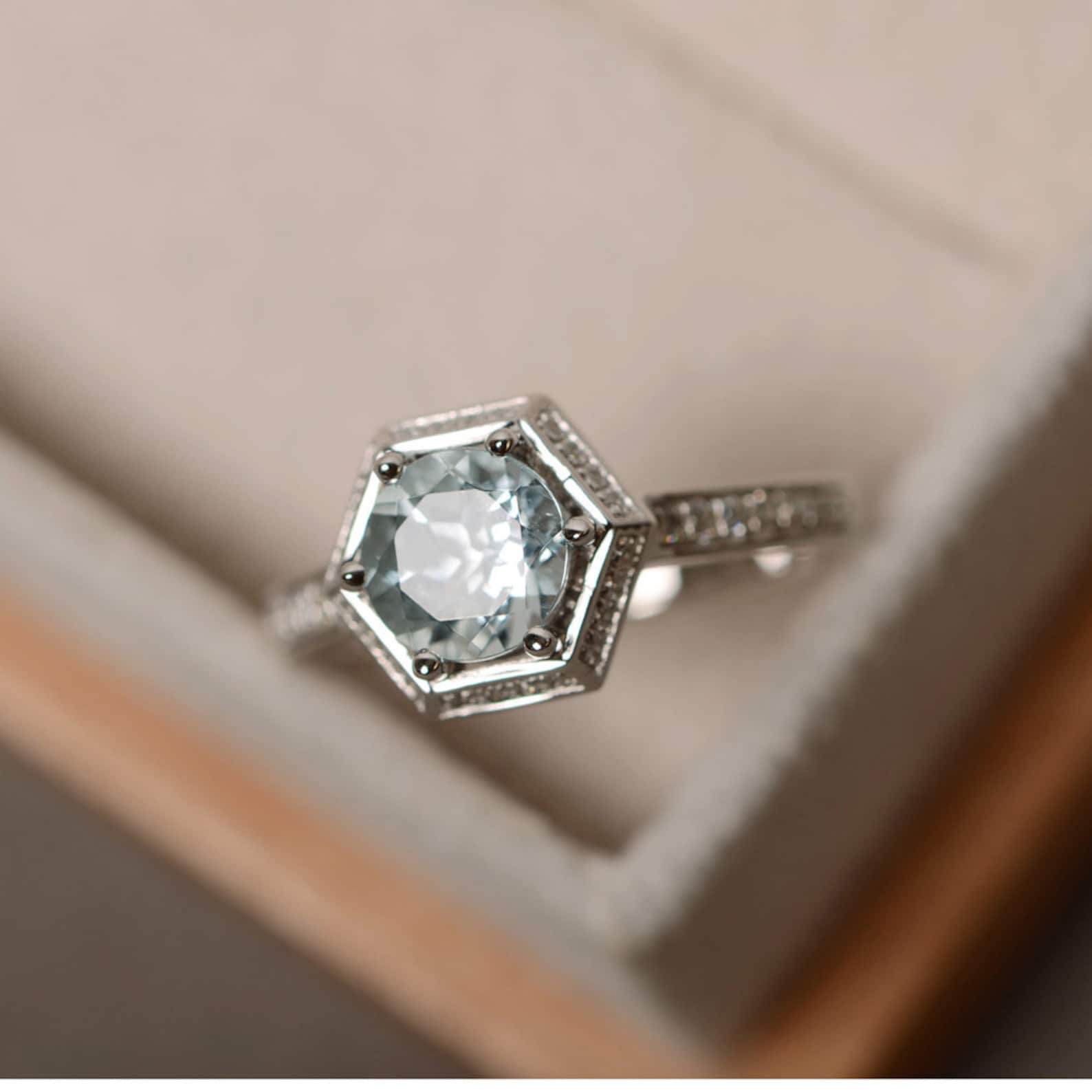 Natural Aquamarine Ring March Birthstone Engagement Ring - Etsy