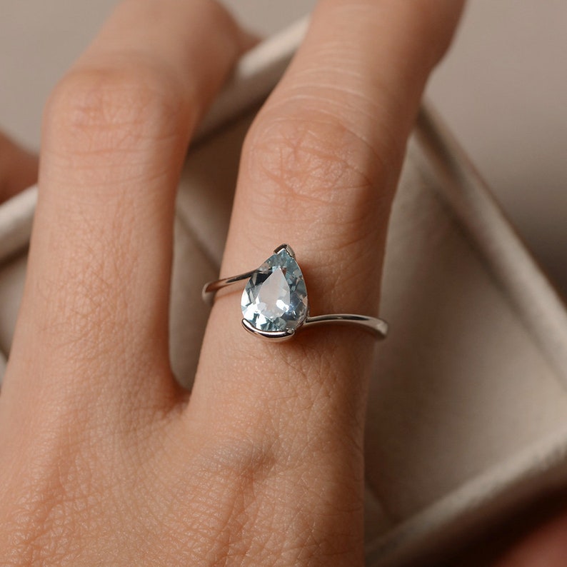 Aquamarine Ring Pear Cut Sterling Silver Engagement Ring | Etsy