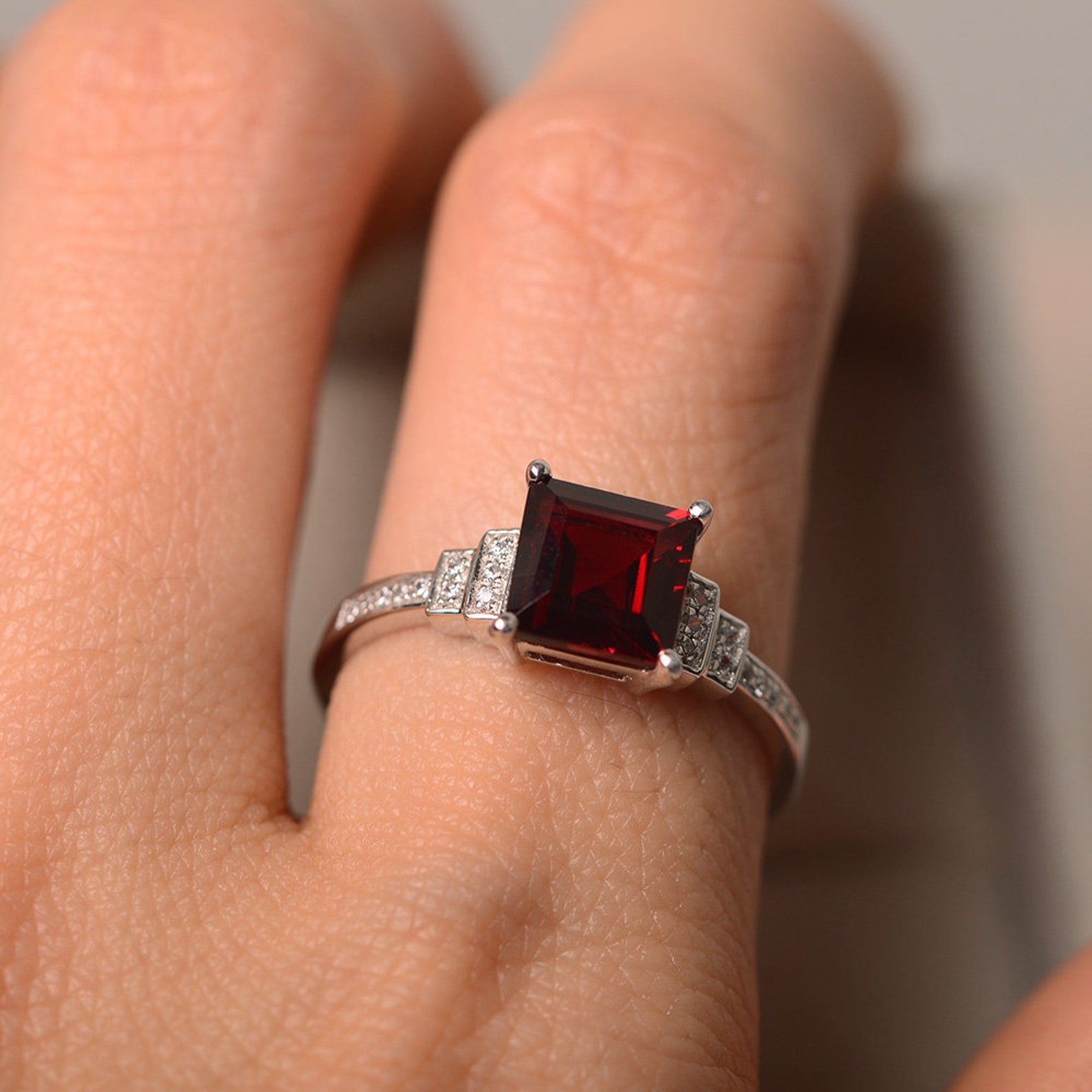 Garnet Rings Red Gemstone January Birthstone Ring Promise - Etsy