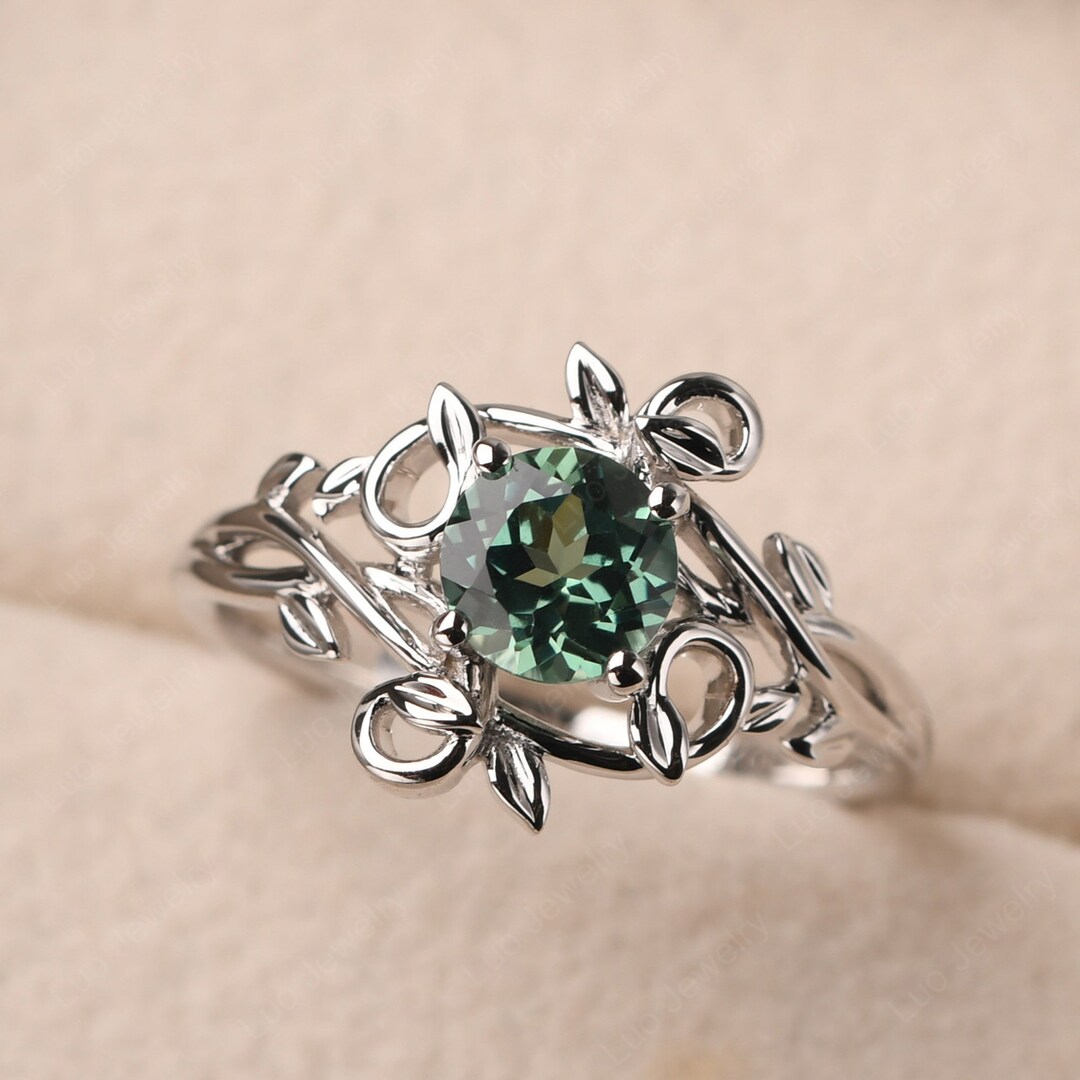 Freeform Green Sapphire Ring,sterling Silver Vine Promise Ring,round ...