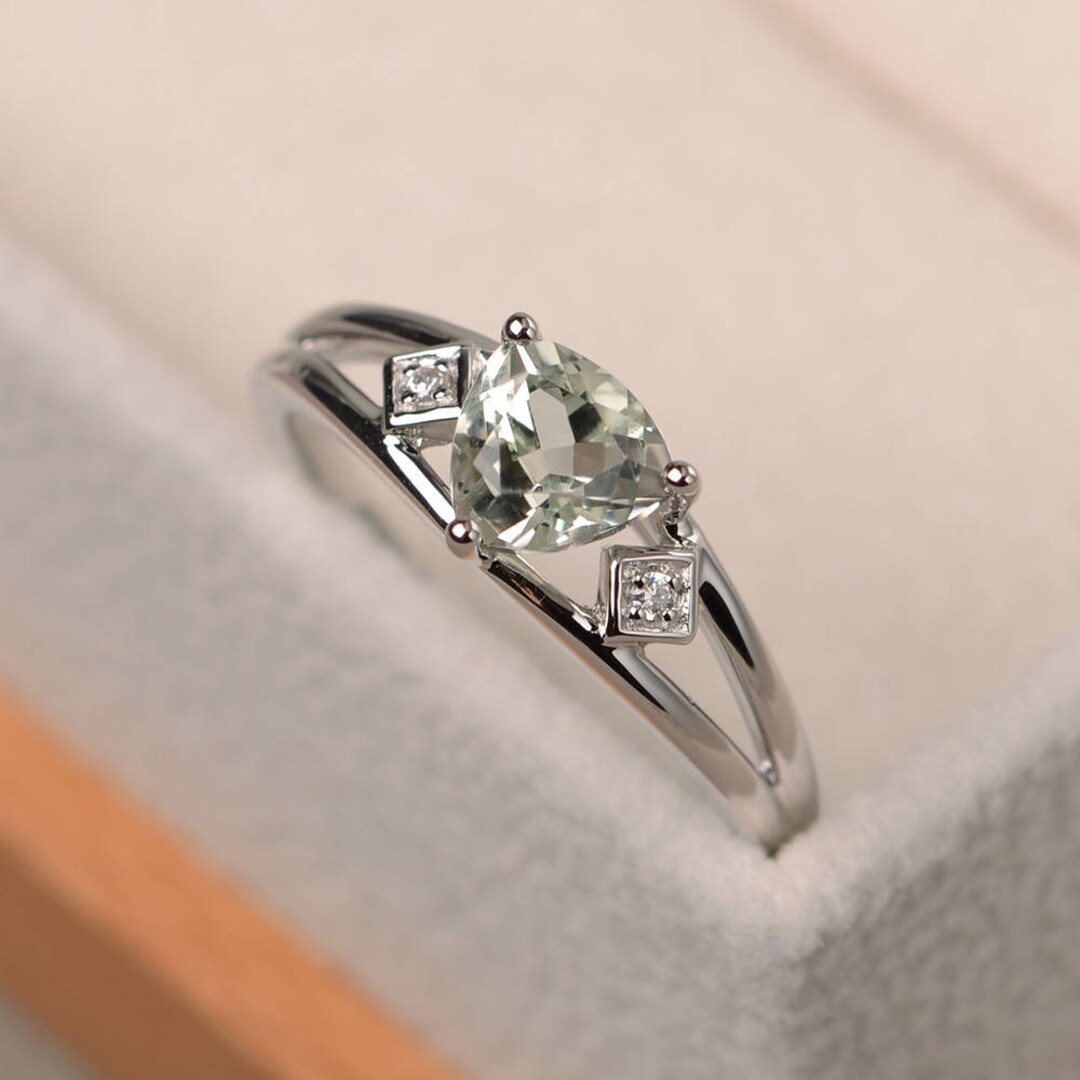 Natural Green Amethyst Ring, Anniversary Ring, Trillion Cut Green ...