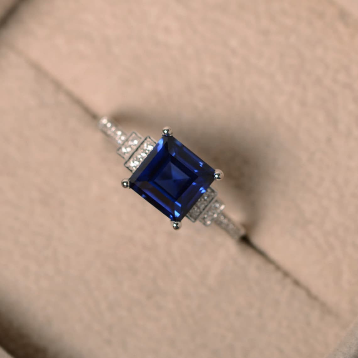 Vintage Blue Sapphire Ringsquare Cut Sterling Silver - Etsy UK