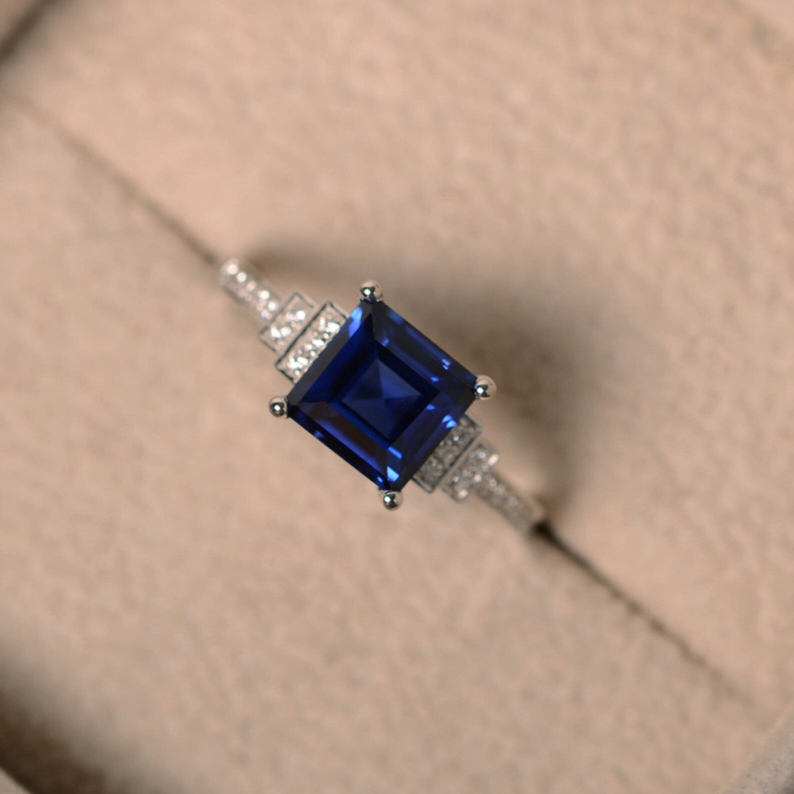 Vintage Blue Sapphire Ringsquare Cut Sterling Silver - Etsy