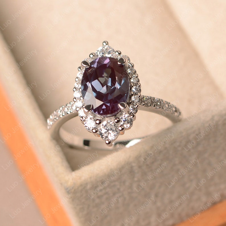 Big Stone Cocktail Ring Halo Alexandrite Statement Ring - Etsy