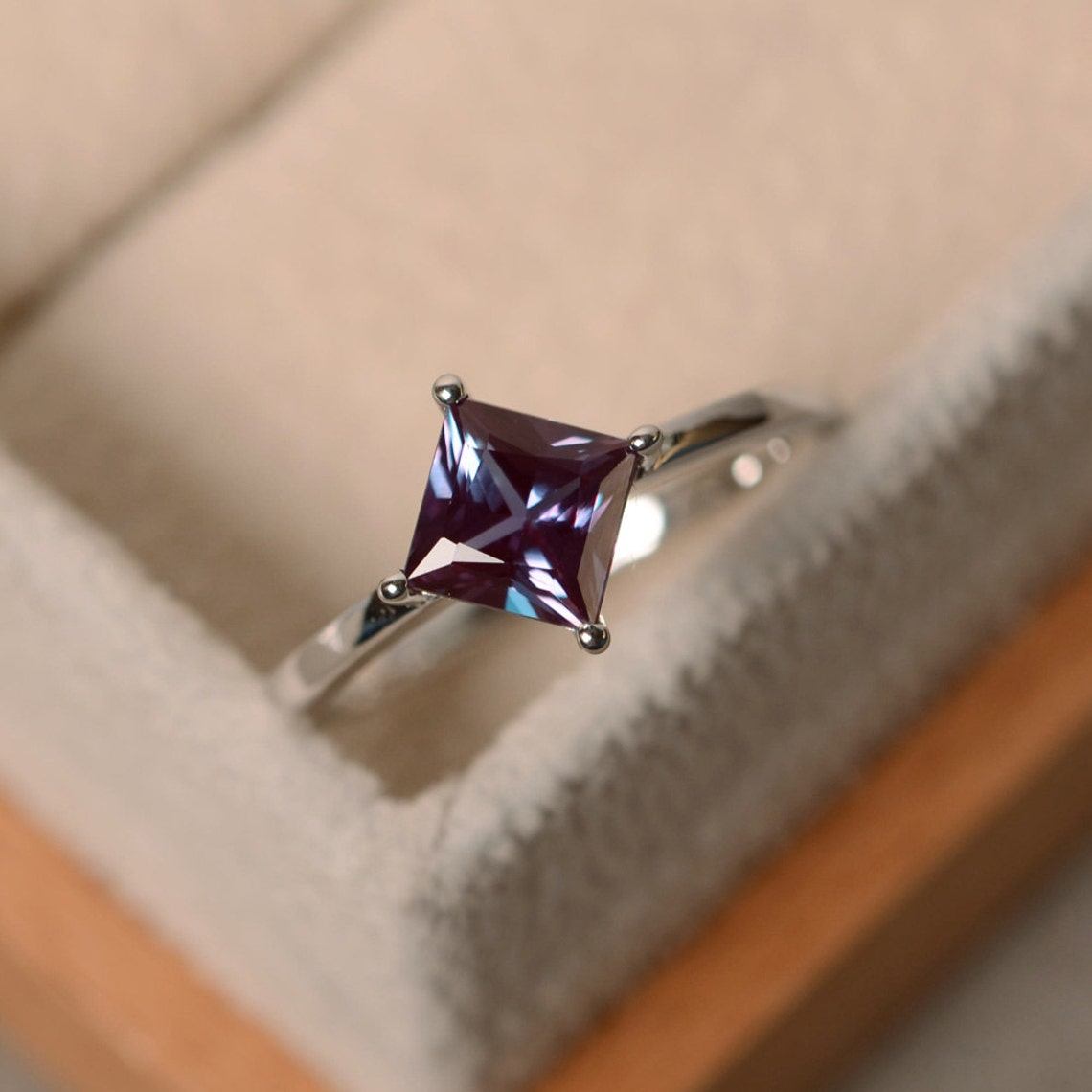 Alexandrite Ring Solitaire Ring Sterling Silver Princess - Etsy