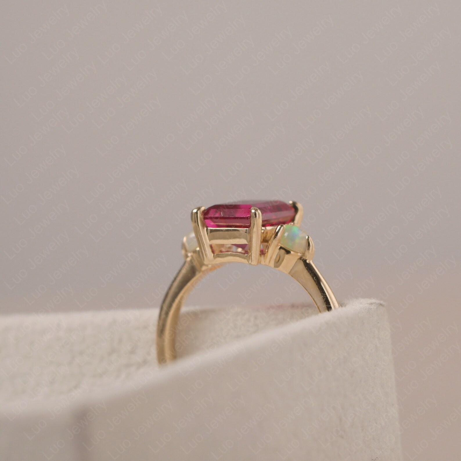 Vintage Ruby and Opal Engagement Ring Emerald Cut Three - Etsy