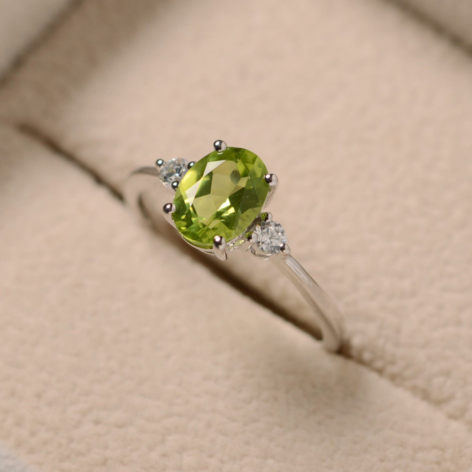 Natural Peridot Ring Silver Oval Gemstone August - Etsy