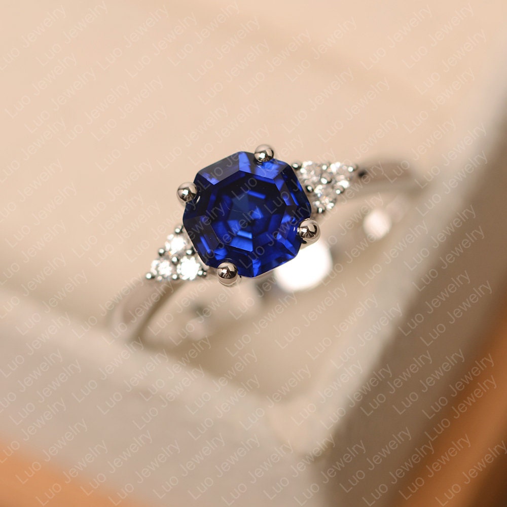 Blue Sapphire Ring White Gold Engagement Ring Octagon Cut | Etsy
