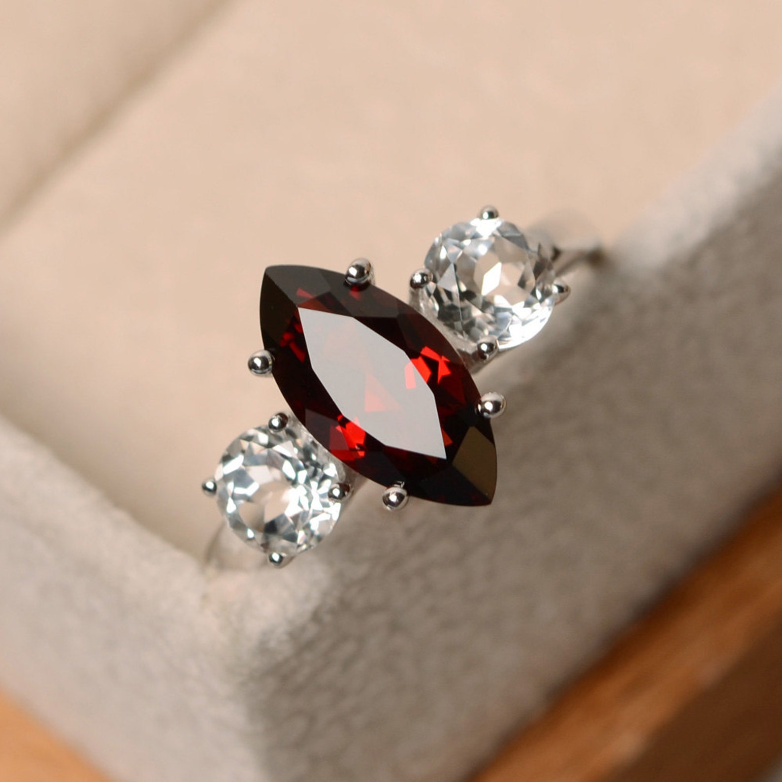 Marquise Garnet Ring Red Garnet Marquise Cut Sterling - Etsy Canada