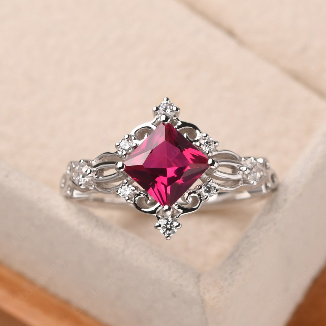 Vintage Ruby Ring,sterling Silver Kite Set Filigree Engagement Ring ...