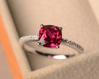 Ruby Ring Engagement Ring July Birthstone Sterling Silver | Etsy