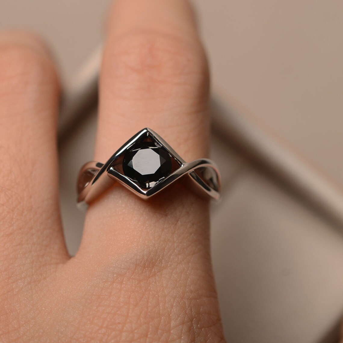Natural Black Spinel Rings Proposal Rings Round Cut Black - Etsy