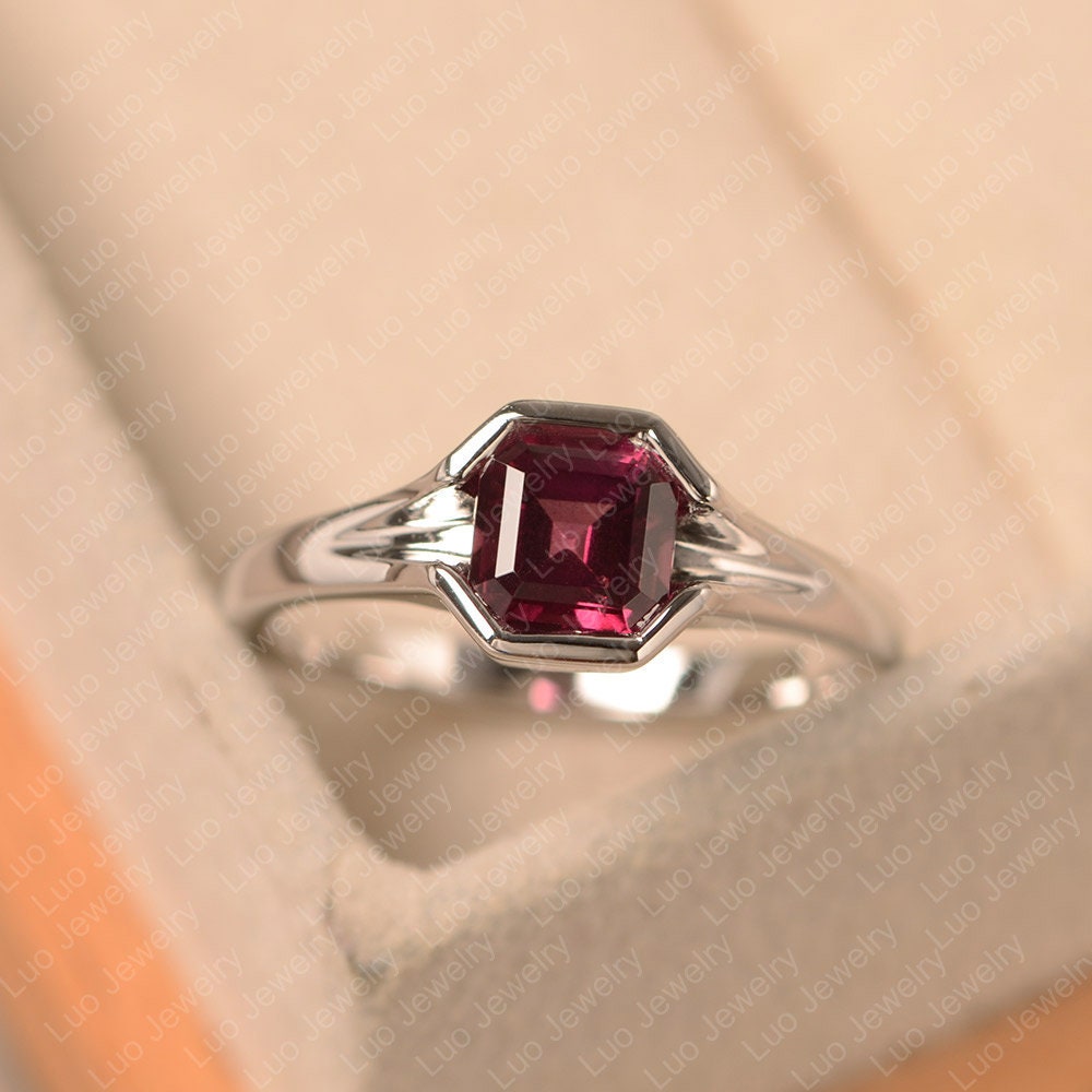 Asscher Cut Rhodolite Garnet Ring White Gold January | Etsy
