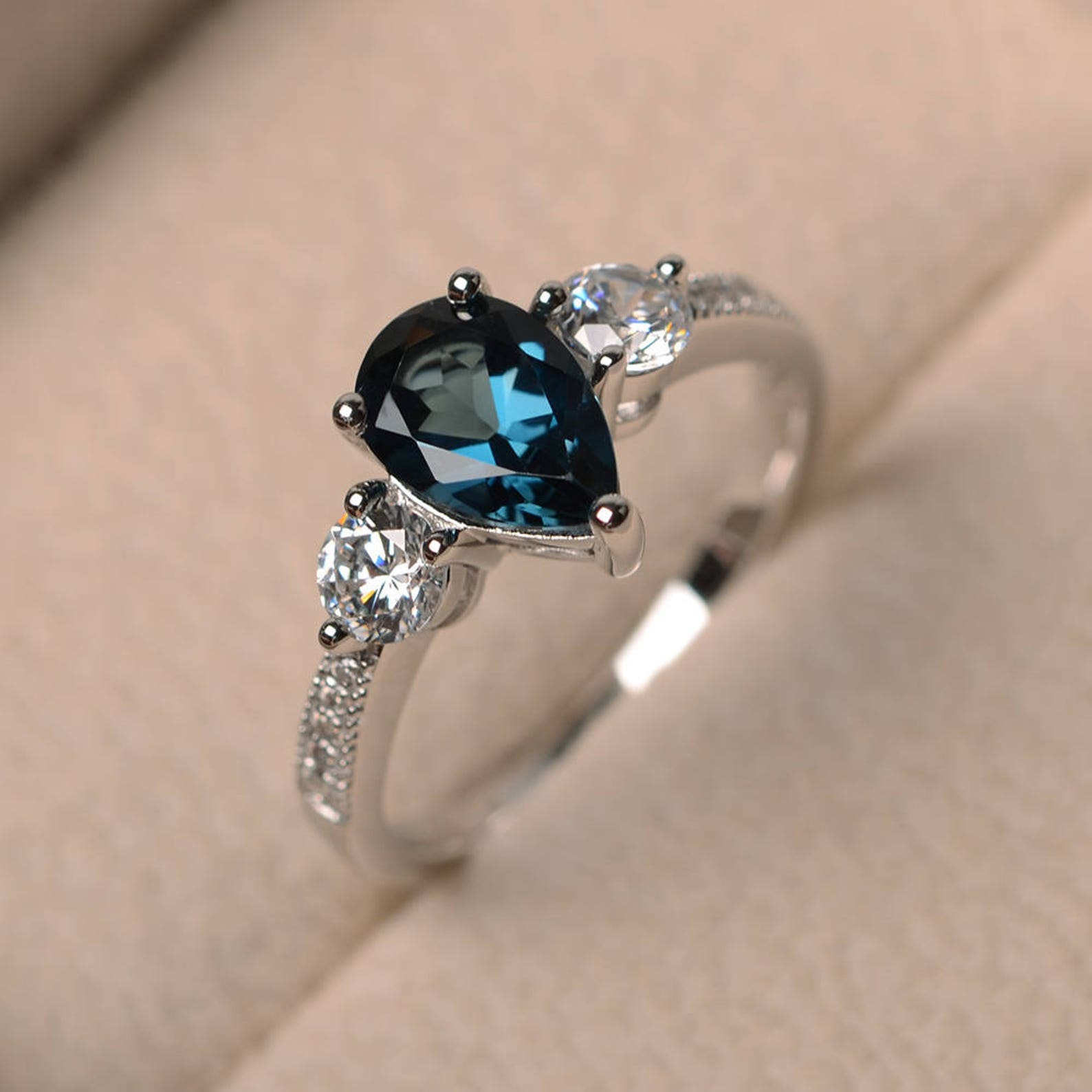 London Blue Topaz Ring Wedding Ring Blue Gemstone Ring Pear - Etsy