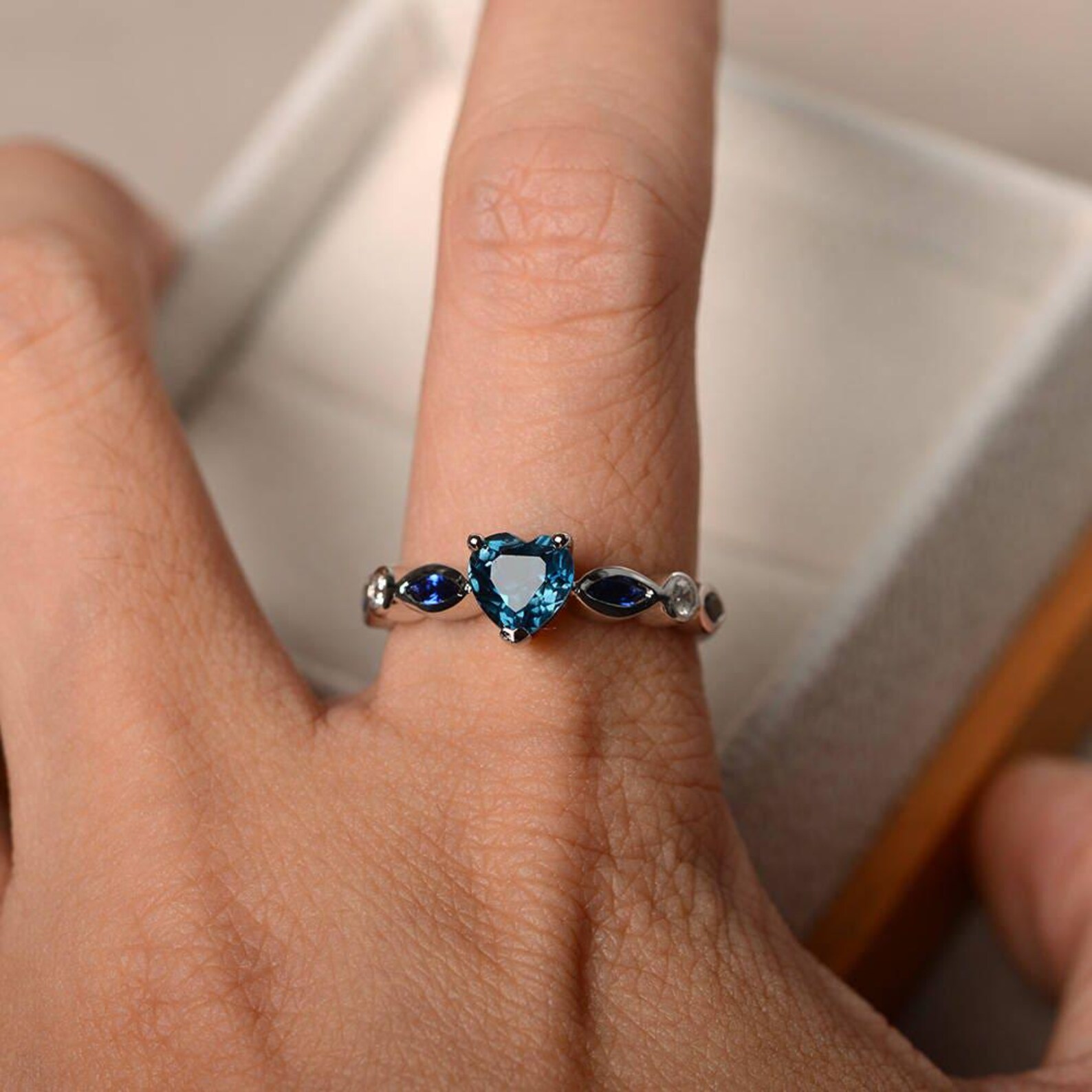 Promise Rings, London Blue Topaz Rings, Heart Cut Gemstone, Solid ...