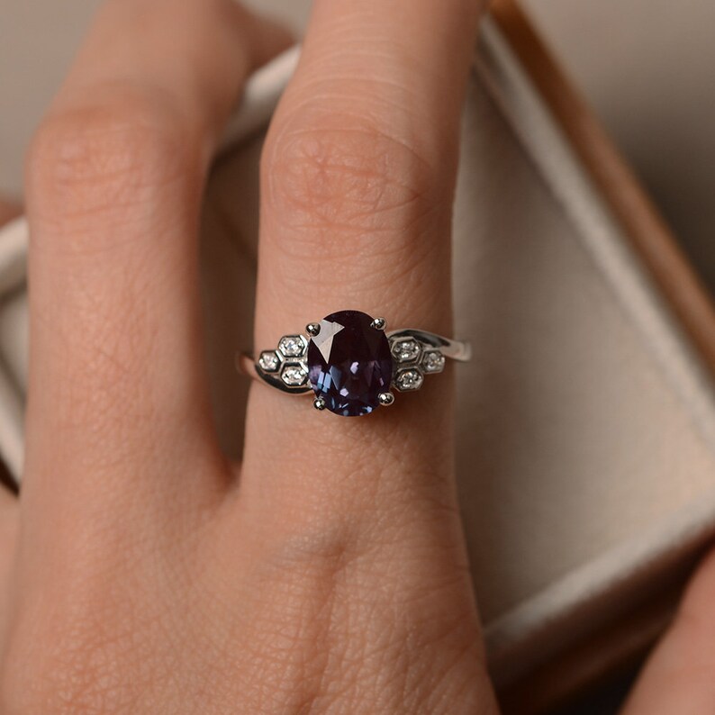 Lab Alexandrite Ring Engagement Ring Oval Cut Color | Etsy