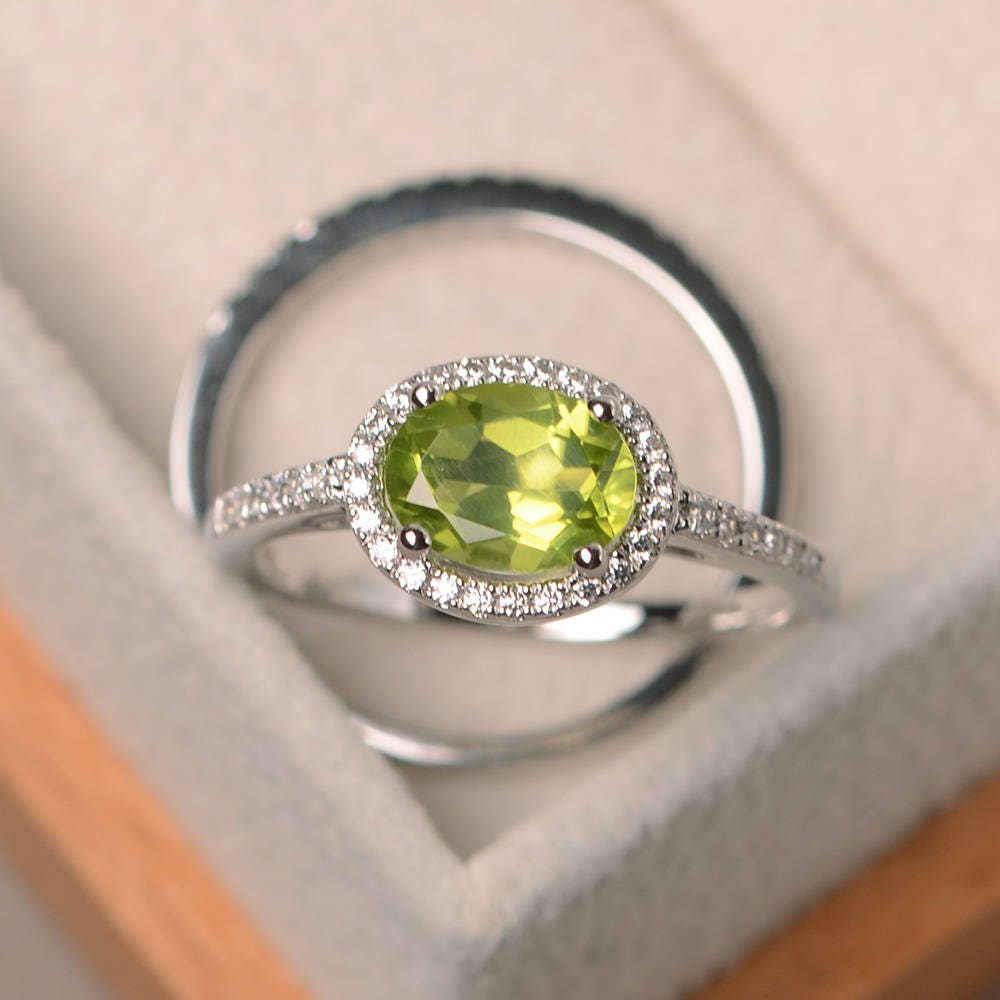Wedding ring natural peridot ring August birthstone oval | Etsy