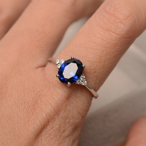 Handmade Blue Sapphire Anniversary Ring, Blue Stone, Oval Shaped ...