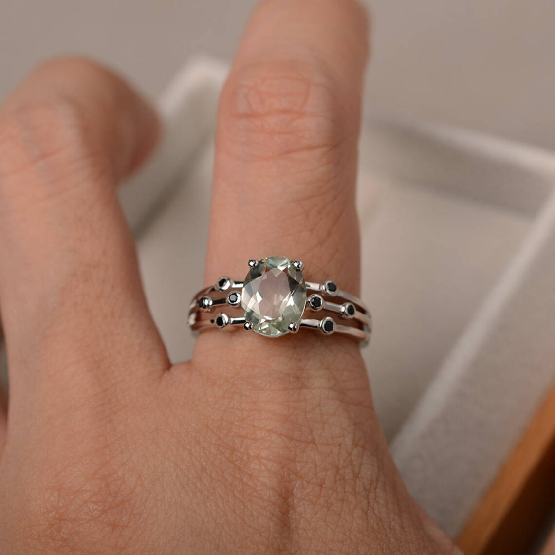 Engagement Ring Natural Green Amethyst Ring Oval Cut Green | Etsy