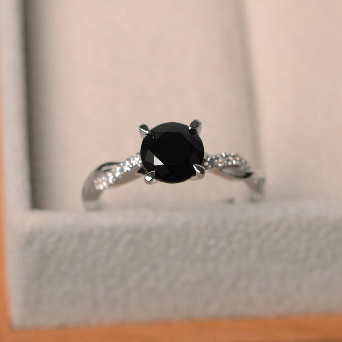 Natural Black Spinel Rings Proposal Rings Round Cut Black - Etsy
