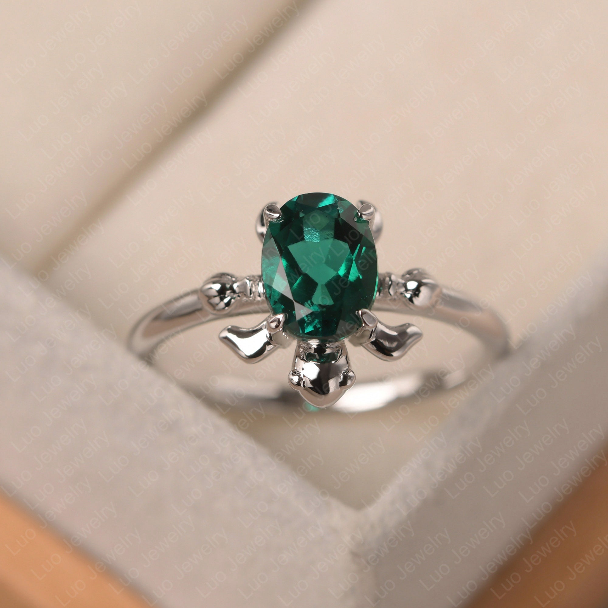 Unique Turtle Engagement Ring Oval Cut Emerald Ring Sterling - Etsy UK