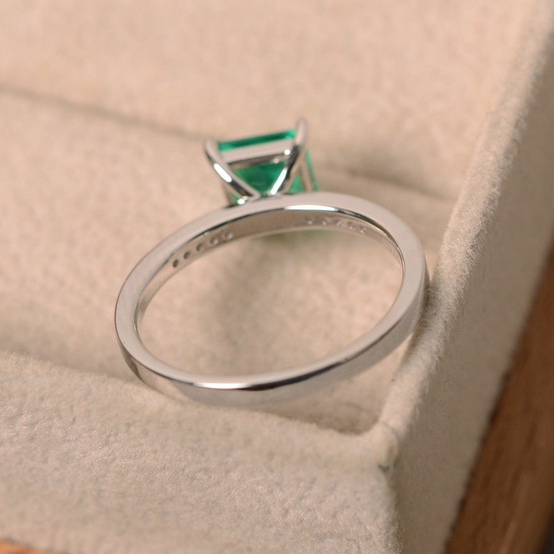 Emerald Engagement Ring Sterling Silver Princess Cut Emerald - Etsy