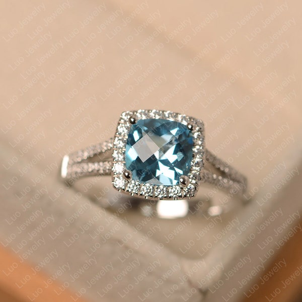 White Topaz Ring Sterling Silver Engagement Ring Cushion Cut White - Etsy