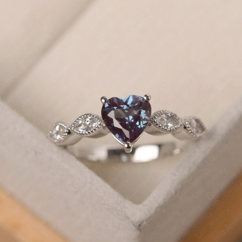 Heart Shaped Engagement Ring June Birthstone Solid Silver | Etsy