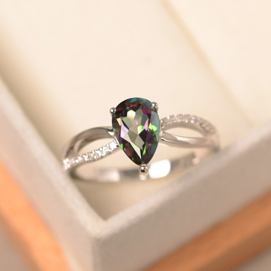 Mystic Topaz Ring Pear Cut Gemstone Ring White Gold Wedding - Etsy